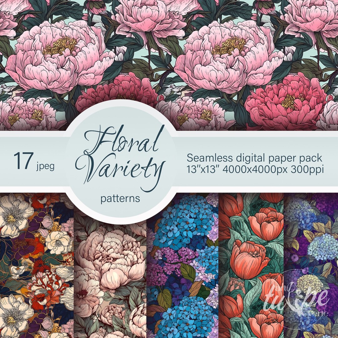Floral Variety Bunch Digital Paper Seamless Floral Bouquet Pattern ...