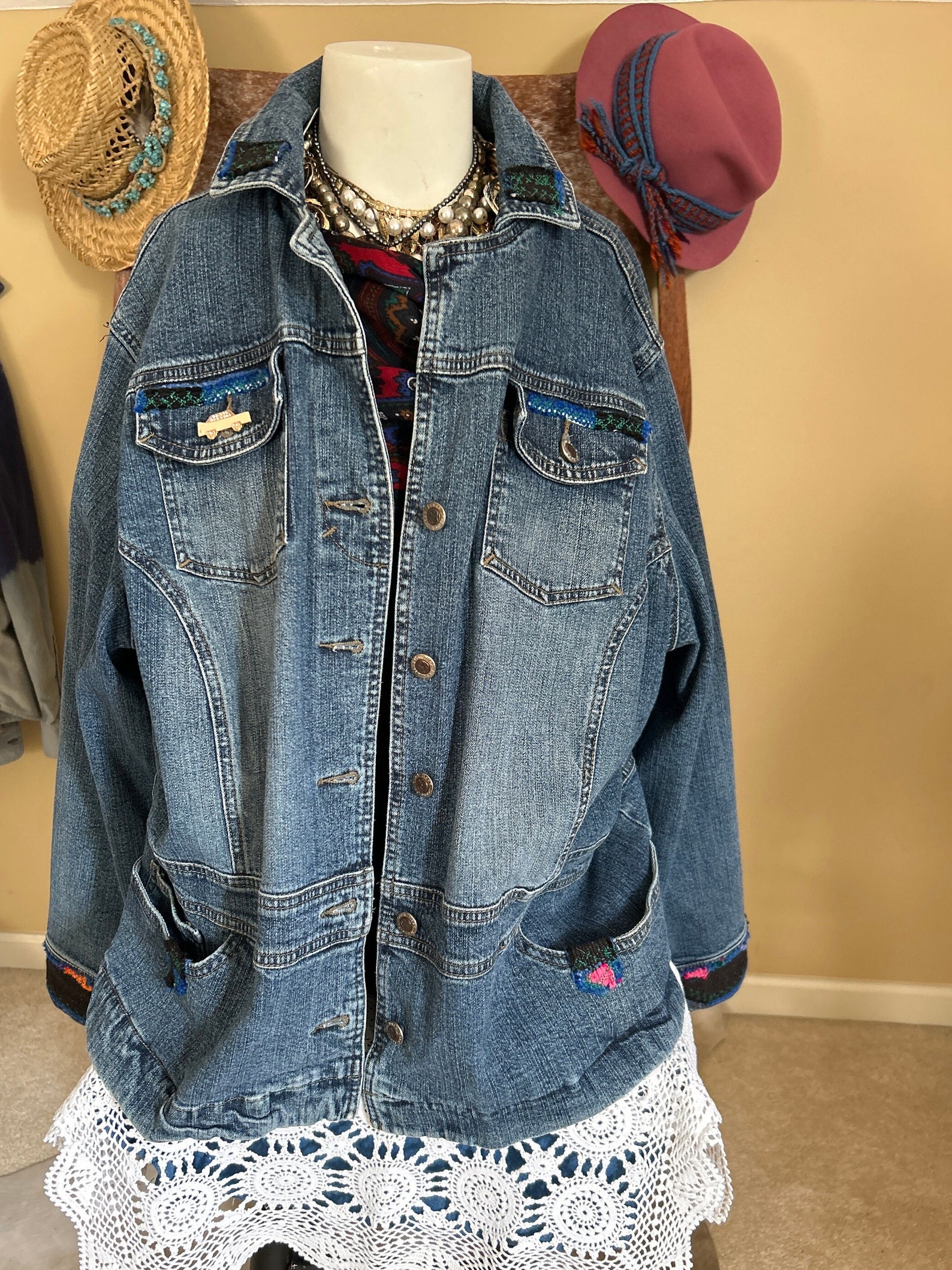 Upscaled Denim Ducks Head Jacket With Rare Vintage Woven Tapestry ...