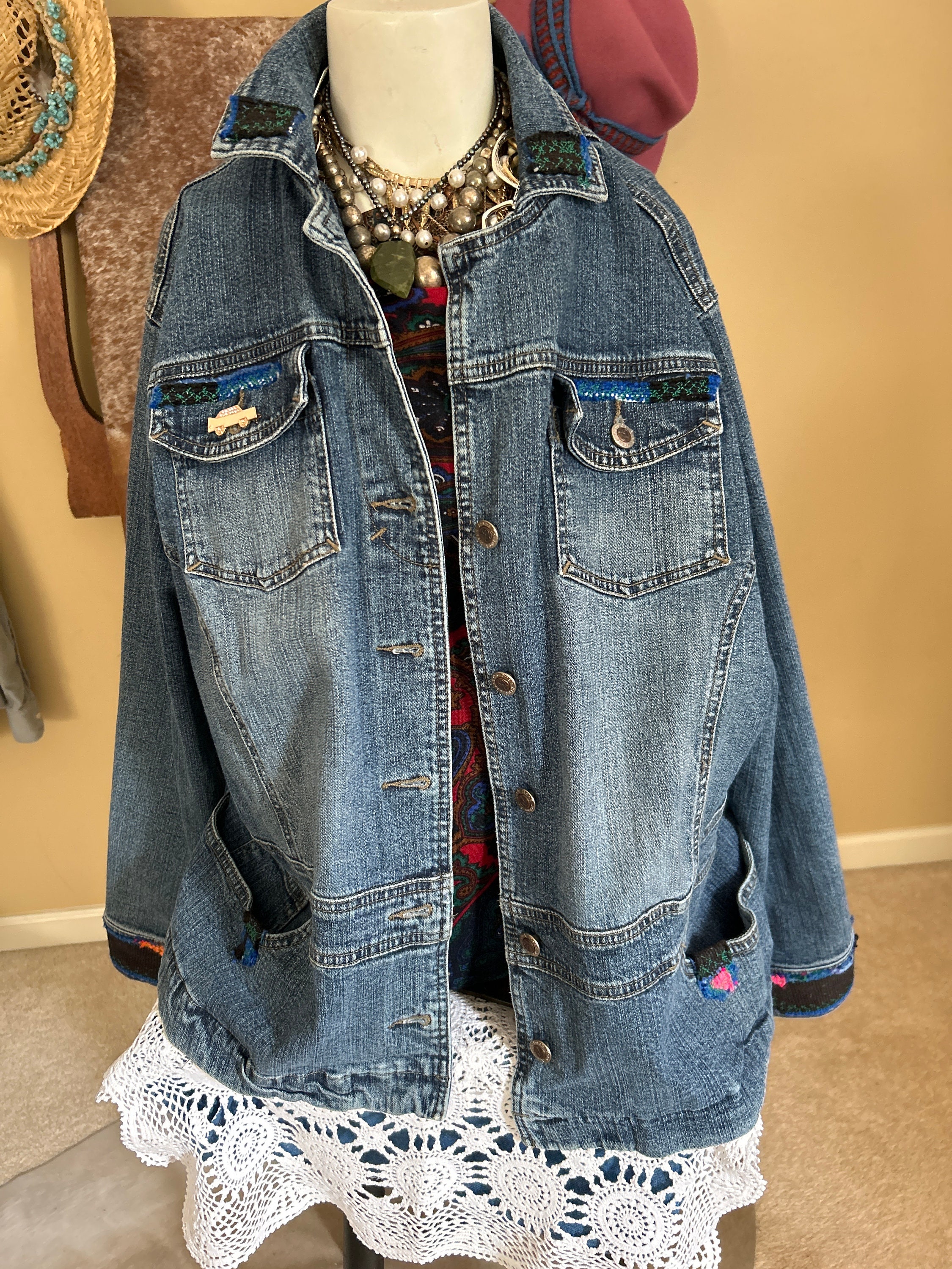 Upscaled Denim Ducks Head Jacket With Rare Vintage Woven Tapestry ...