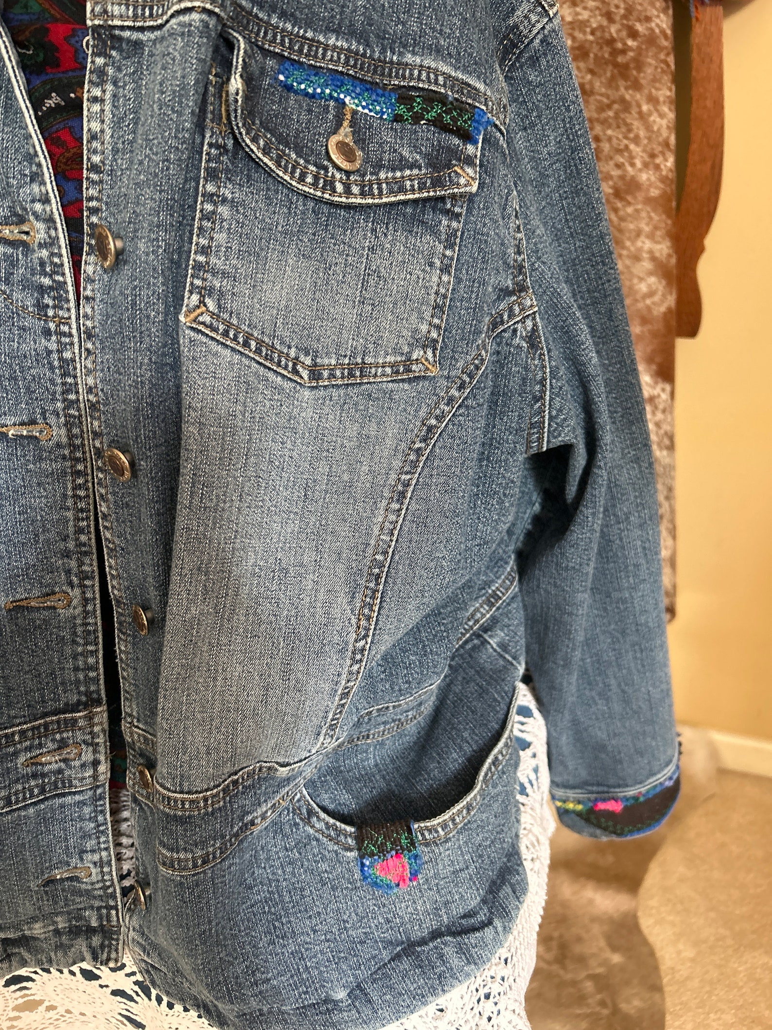 Upscaled Denim Ducks Head Jacket With Rare Vintage Woven Tapestry ...