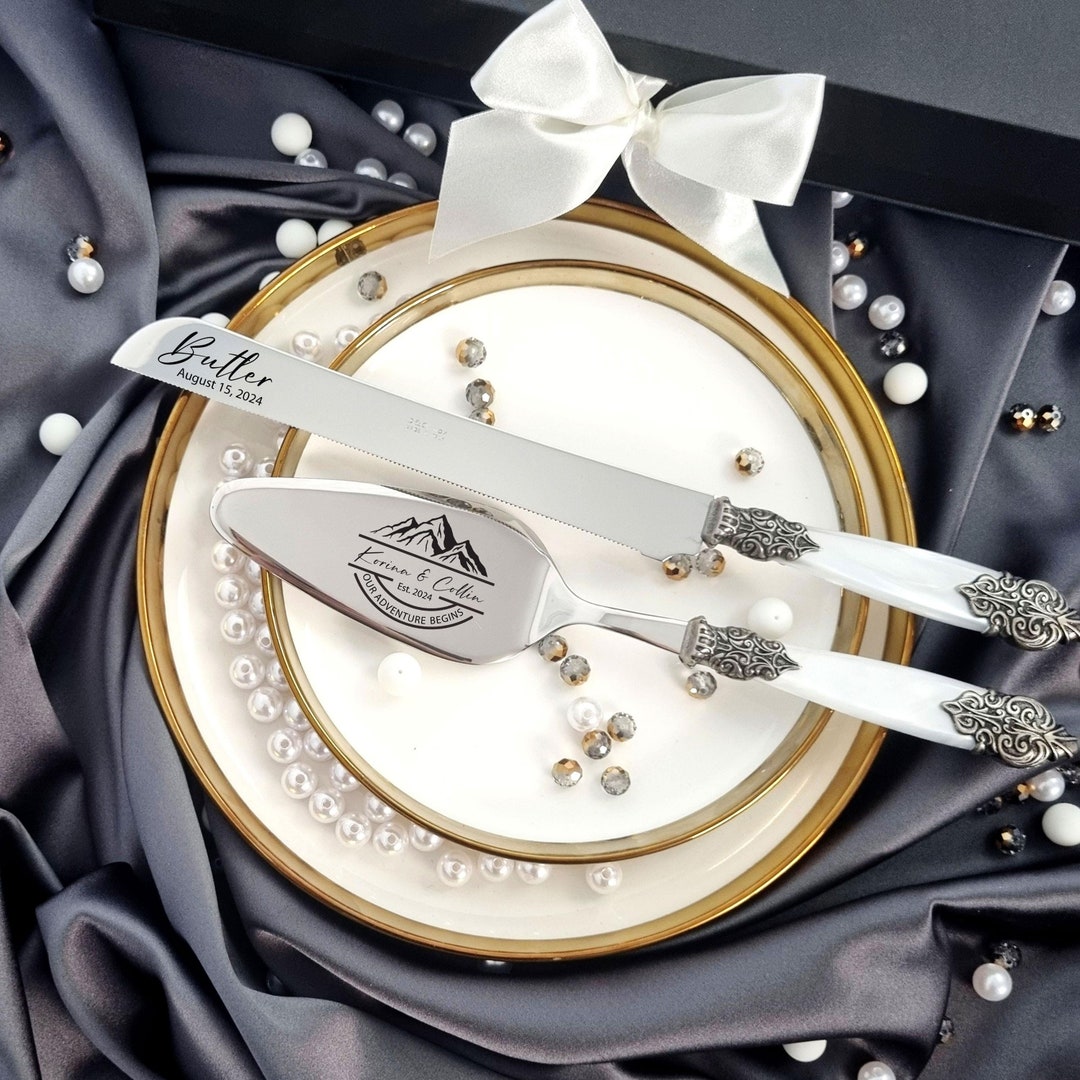 White Wedding Cake Cutting Set Cake Knife and Server Bridal Shower Gift ...