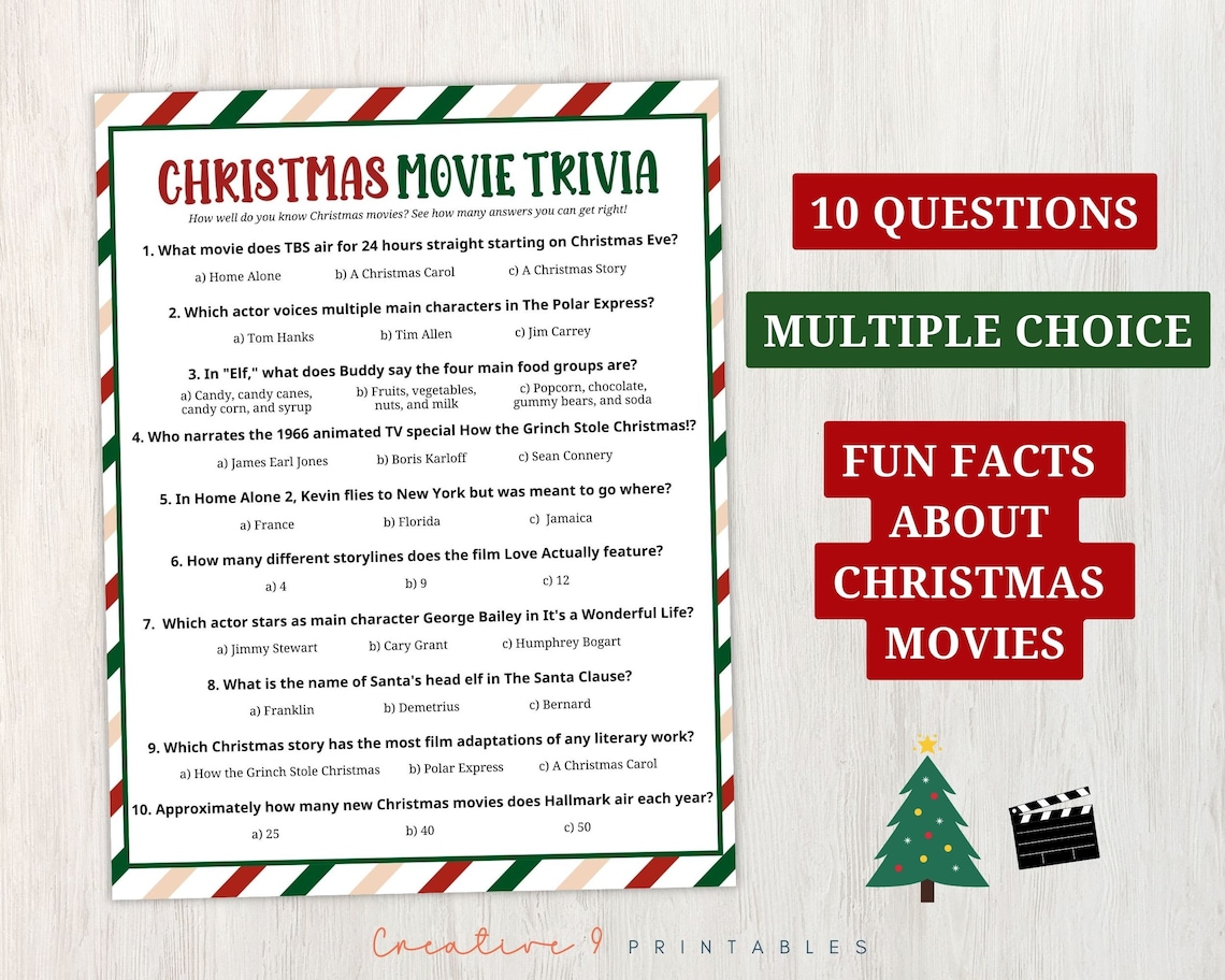 Printable Christmas Movie Trivia Game for Adults and Kids, 10 Fun ...