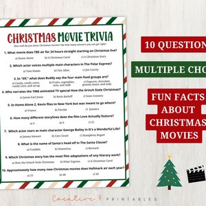 Printable Christmas Movie Trivia Game for Adults and Kids, 10 Fun ...