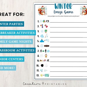 Printable Winter Emoji Game for Kids and Adults, Fun Winter Trivia Game ...