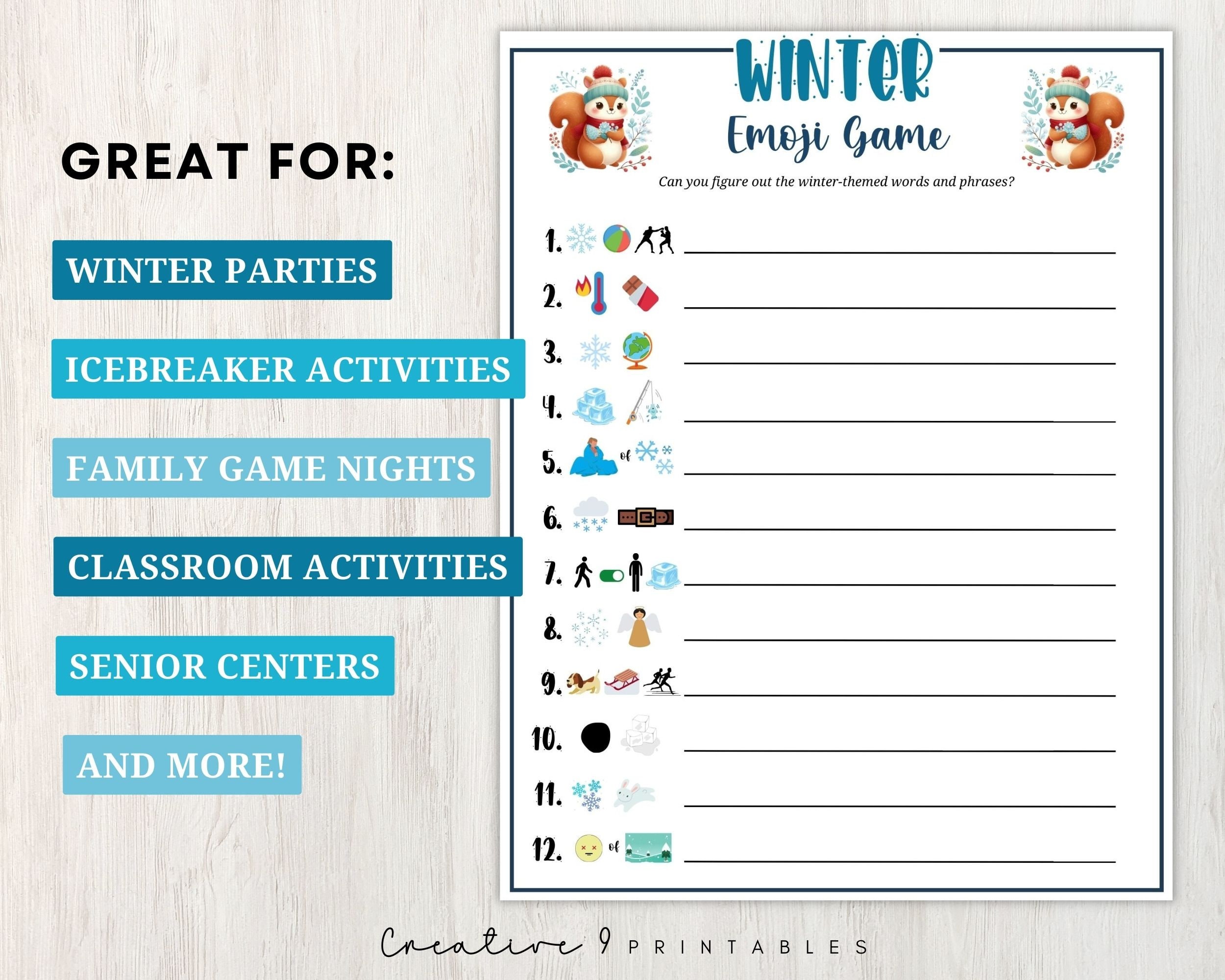 Printable Winter Emoji Game for Kids and Adults, Fun Winter Trivia Game ...