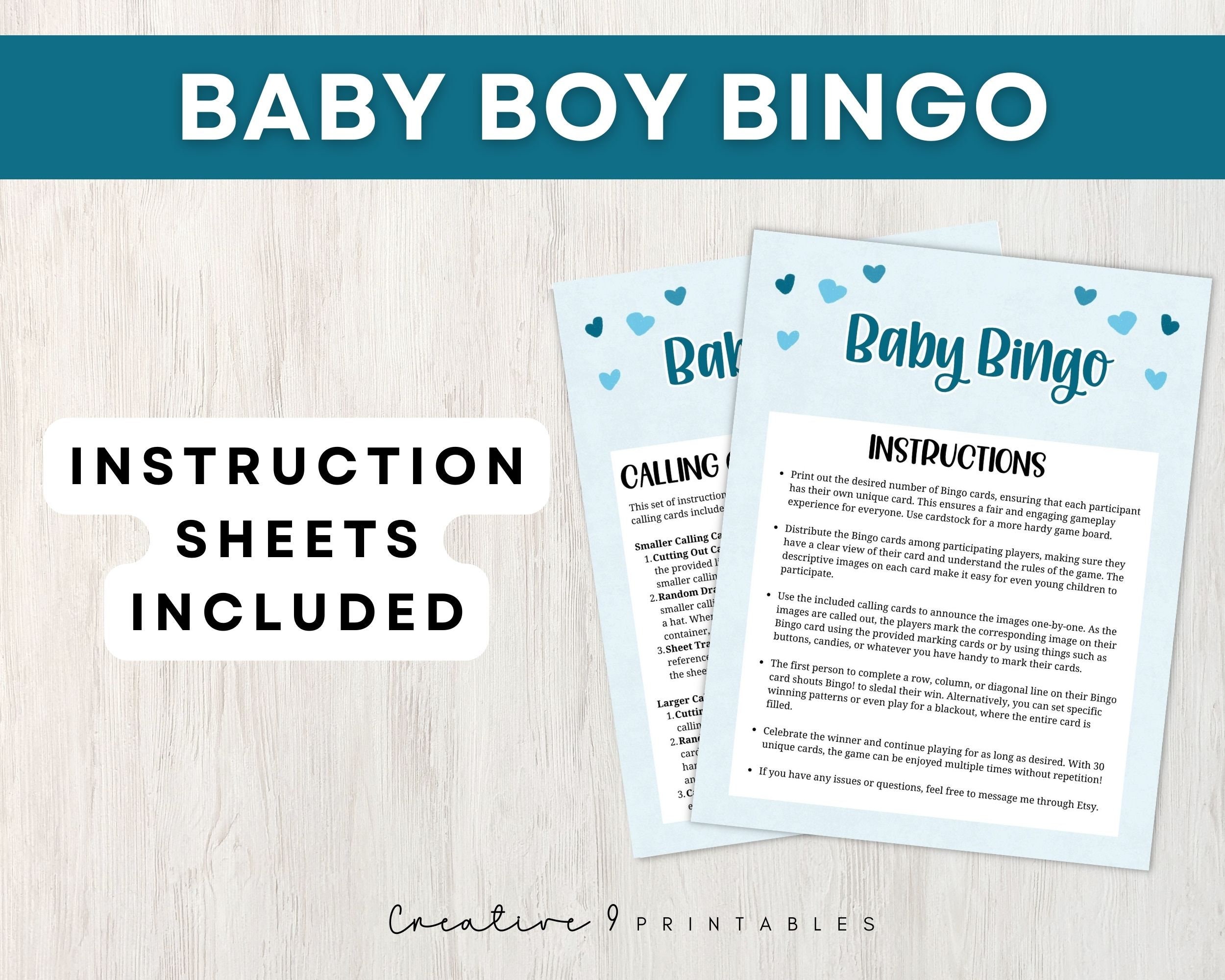Baby Shower Bingo Game, 30 Printable Baby Boy Bingo Cards, Fun Activity ...