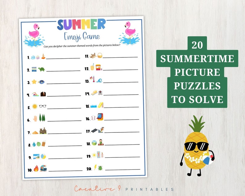 Summer Emoji Printable Game for Kids and Adults, Fun Summertime Trivia ...