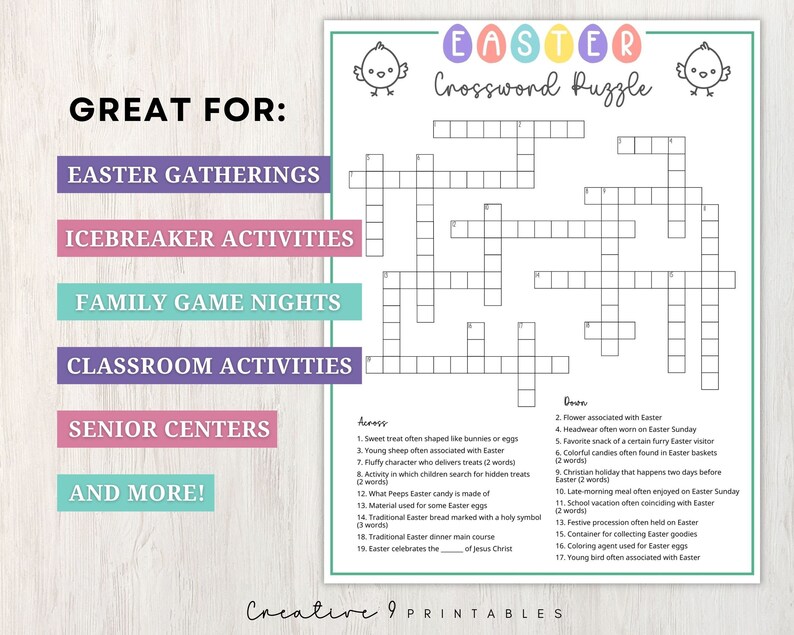 Easter Crossword Puzzle for Kids and Adults, Fun Printable Word Game ...
