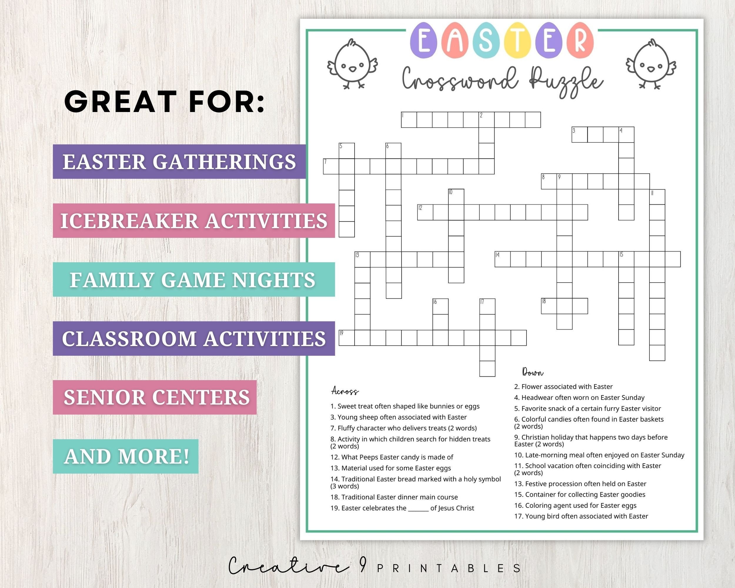 Easter Crossword Puzzle for Kids and Adults, Fun Printable Word Game ...