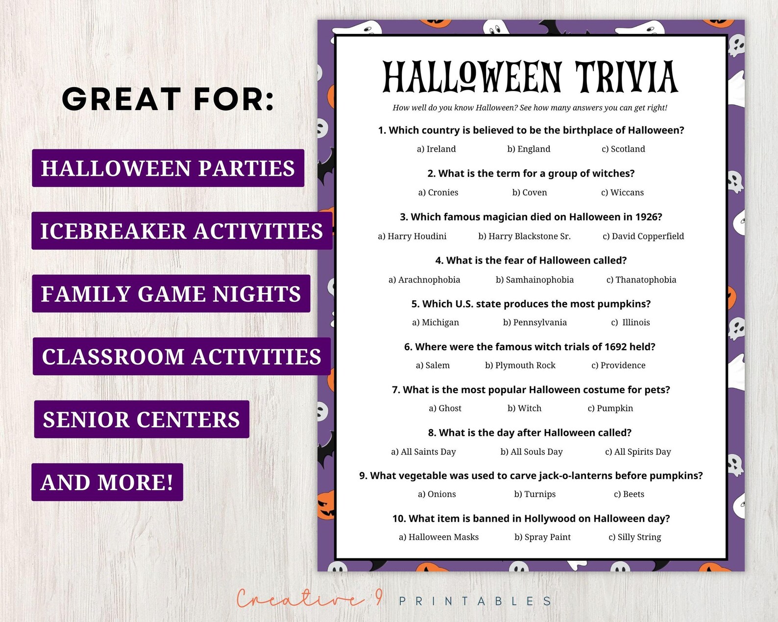 Printable Halloween Trivia Game for Kids and Adults, 10 Halloween ...