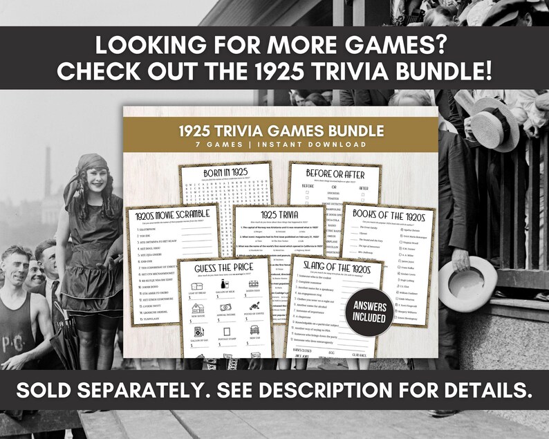 1925 Trivia With Answers, Printable 100th Birthday Game, 10 Fun Quiz ...