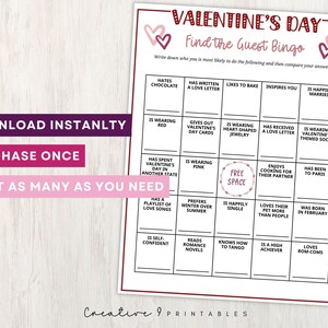 Printable Valentine's Day Find the Guest Bingo Game for Groups ...