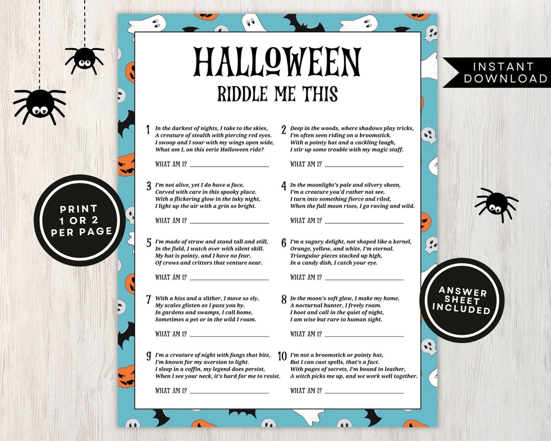 Halloween Riddle Me This Printable Game for Kids, 10 Fun Riddles for ...