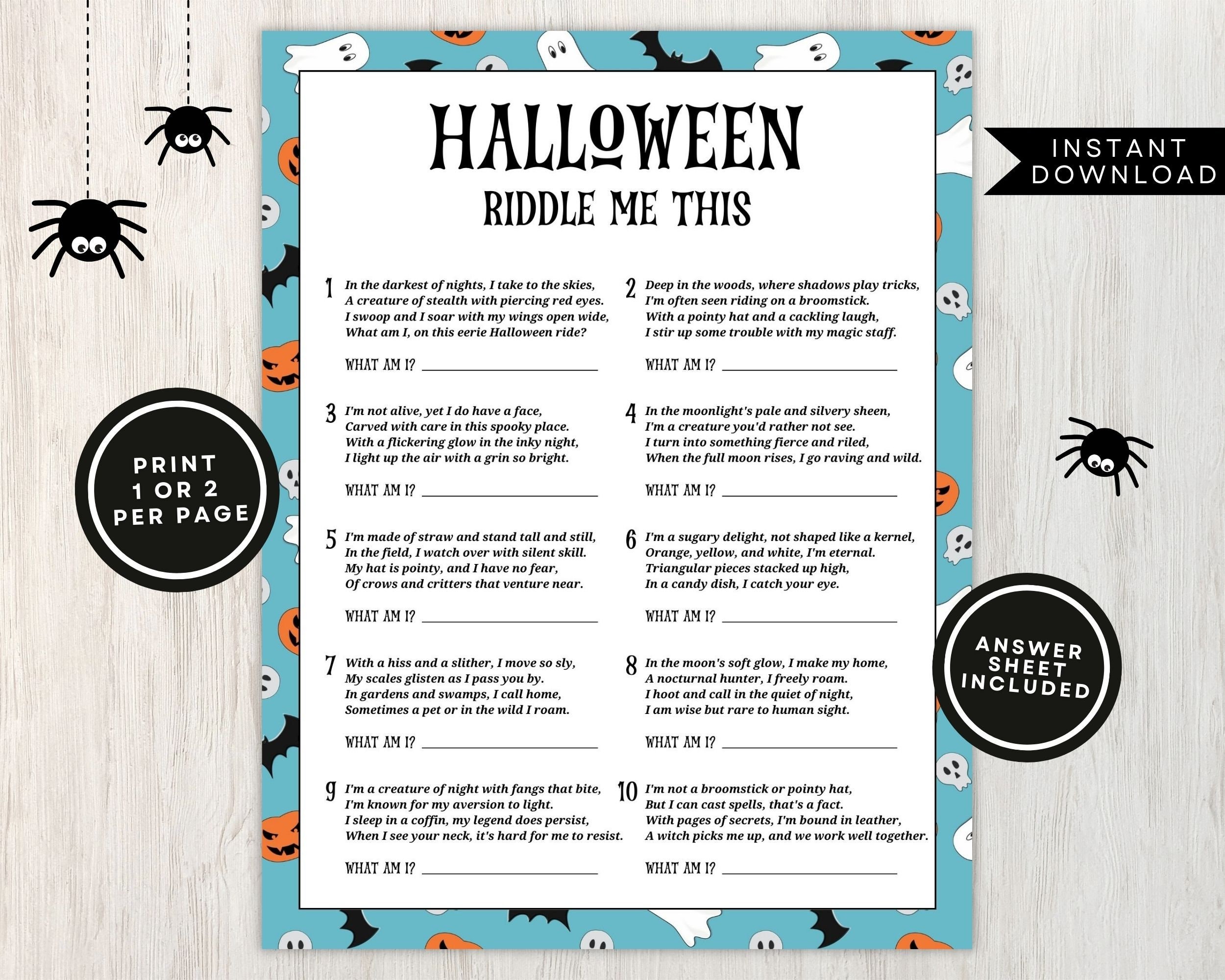 Halloween Riddle Me This Printable Game for Kids, 10 Fun Riddles for ...
