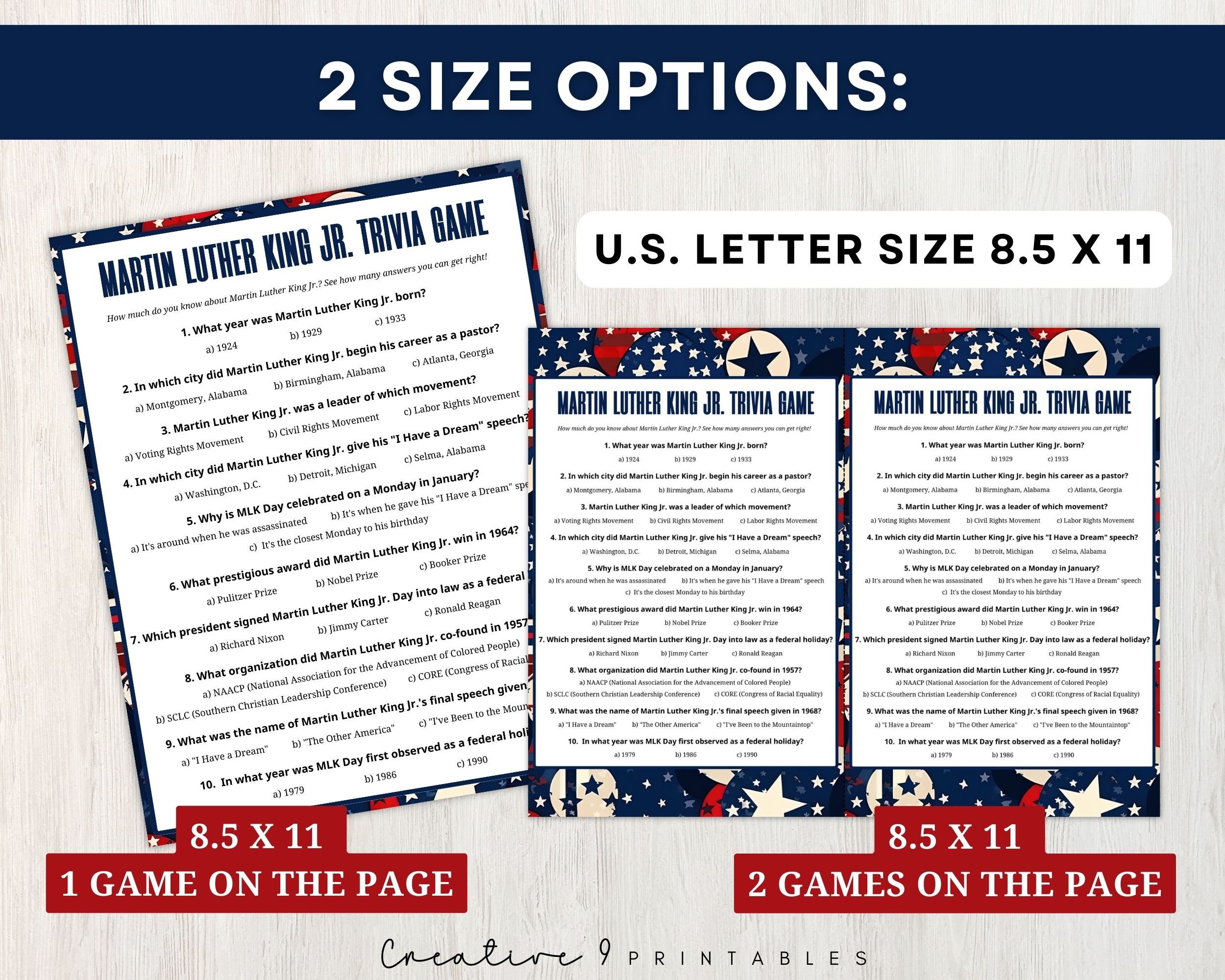 Printable Martin Luther King Trivia Game for Kids and Adults, 10 MLK ...