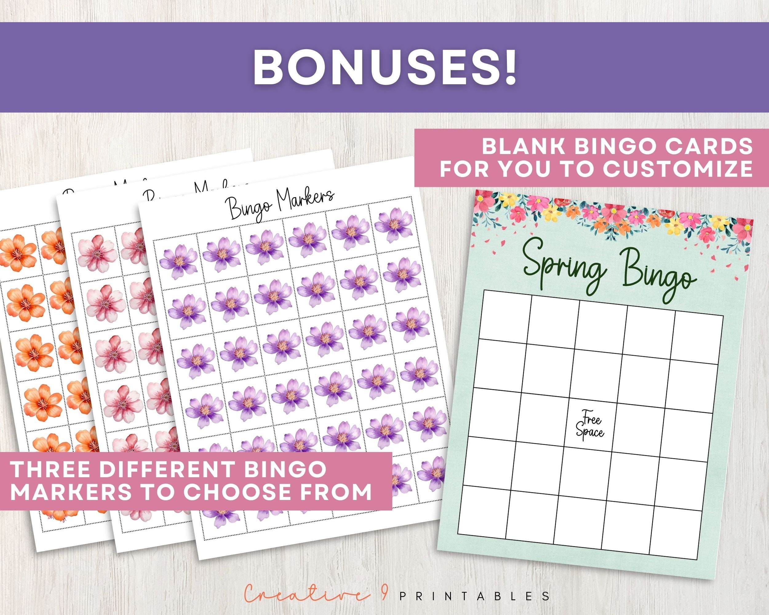 Spring Bingo Game Boards for Kids and Adults, 30 Printable Spring Theme ...