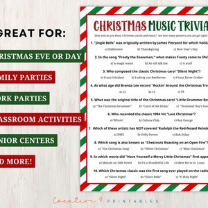 Printable Christmas Carol Trivia Game for Adults and Kids, 10 Fun ...