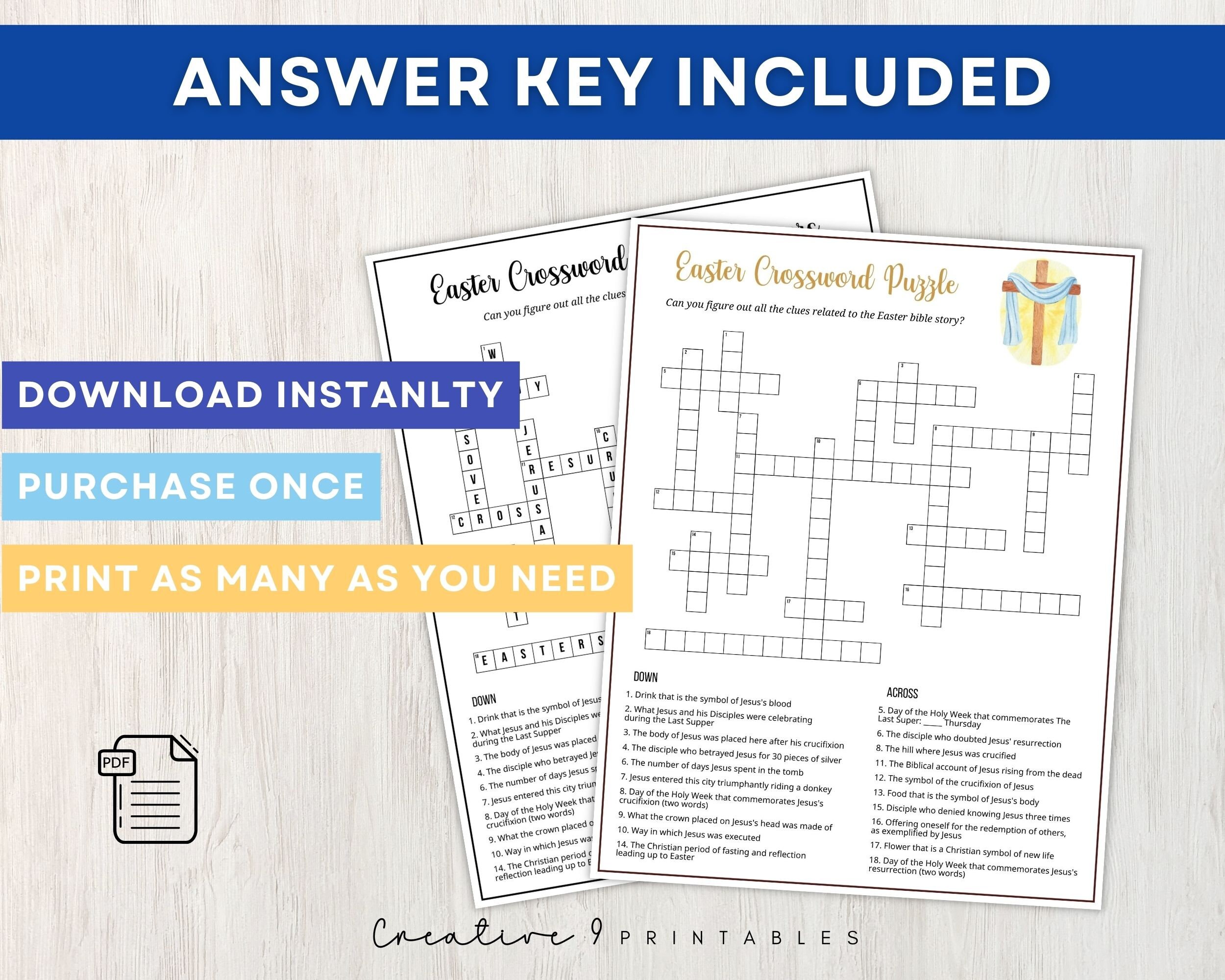 Christian Easter Crossword Puzzle for Adults and Kids, Fun Printable ...