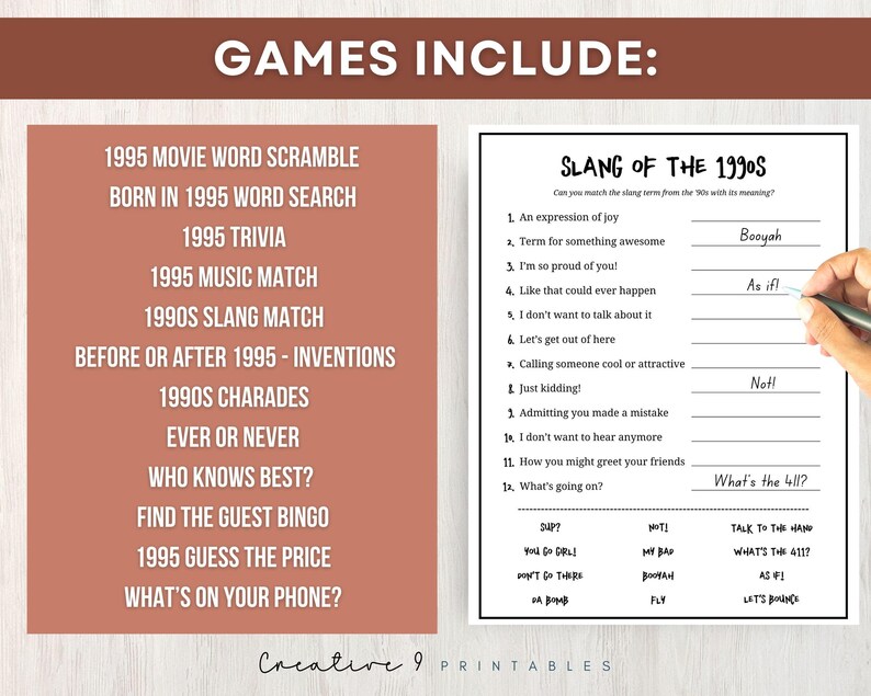 30th Birthday Party Games Bundle, 12 Fun Printable 1995 Trivia and ...