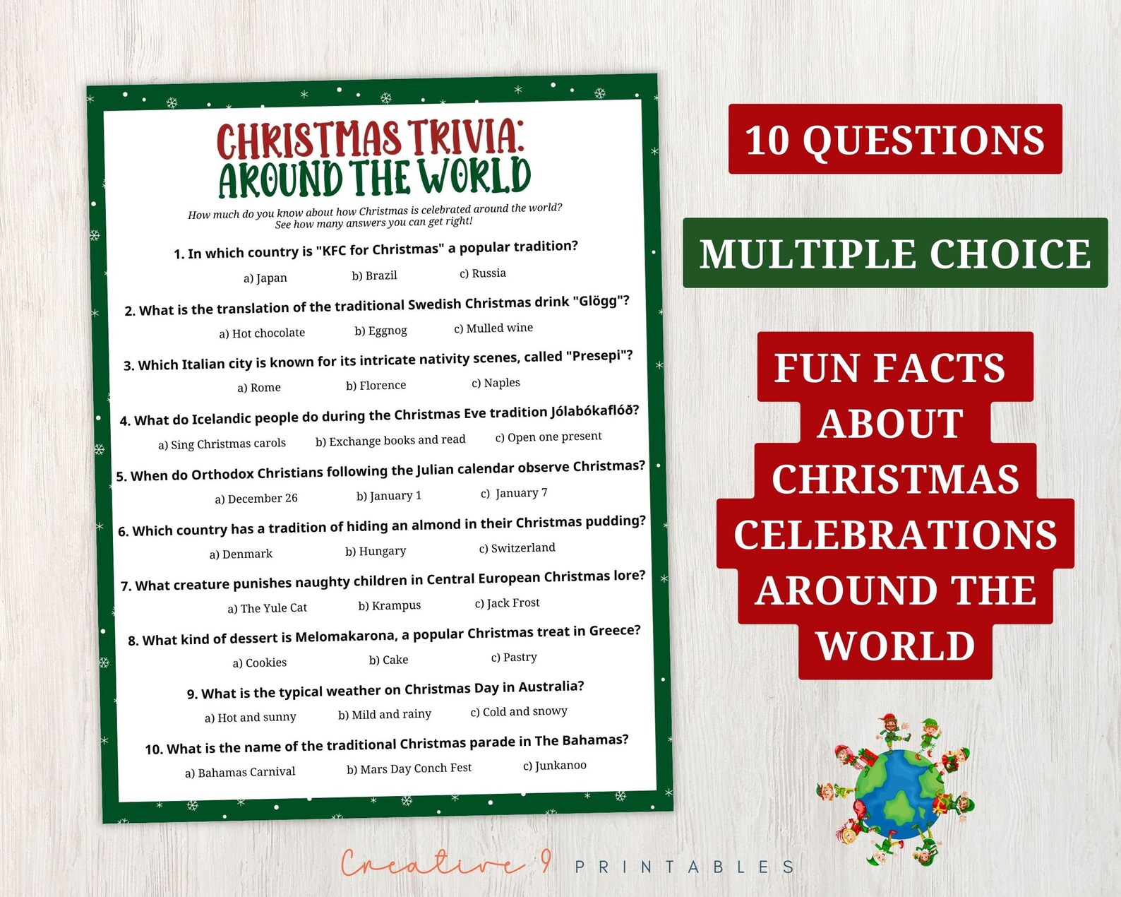 Printable Christmas Trivia Game for Adults and Kids, 10 Fun Christmas ...