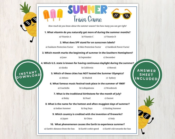 Summer Charades Printable Game for Kids and Teens, 30 Prompts With ...