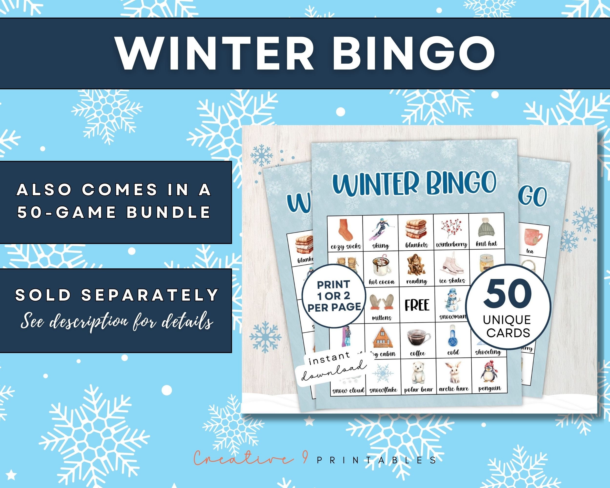 Winter Bingo Printable Game for Kids, Adults, and Seniors, 30 Bingo ...