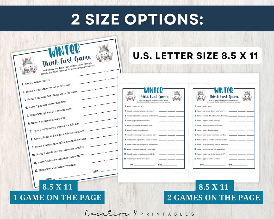 Printable Winter Think Fast Game for Kids and Adults, Think Fast ...