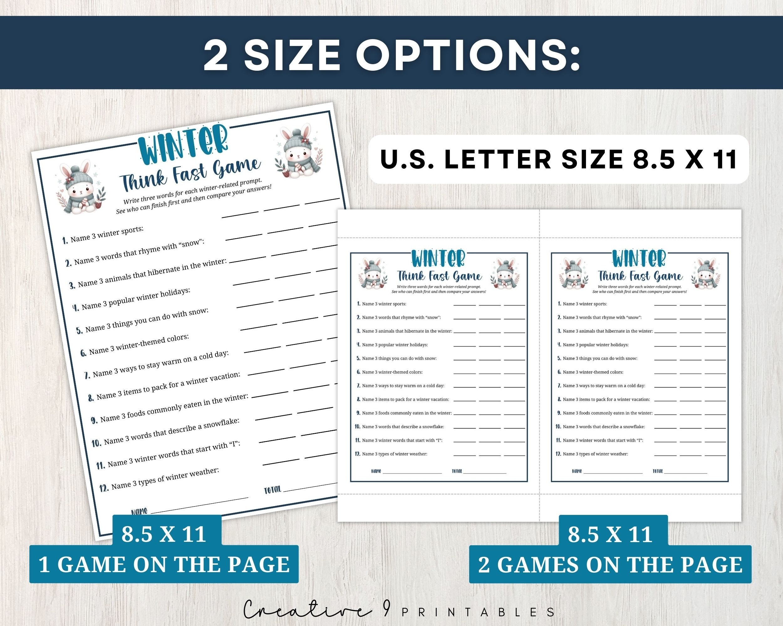 Printable Winter Think Fast Game for Kids and Adults, Think Fast ...