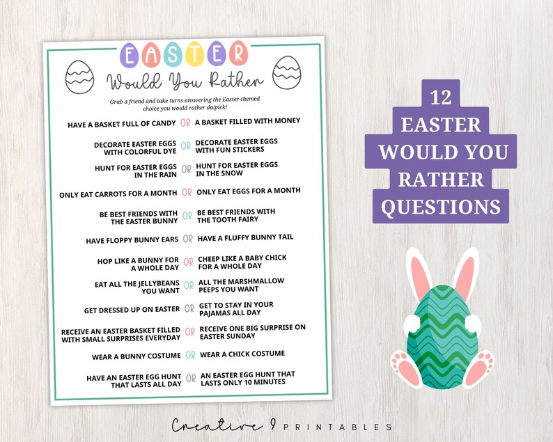 Easter Would You Rather Game for Kids, Printable This or That With ...