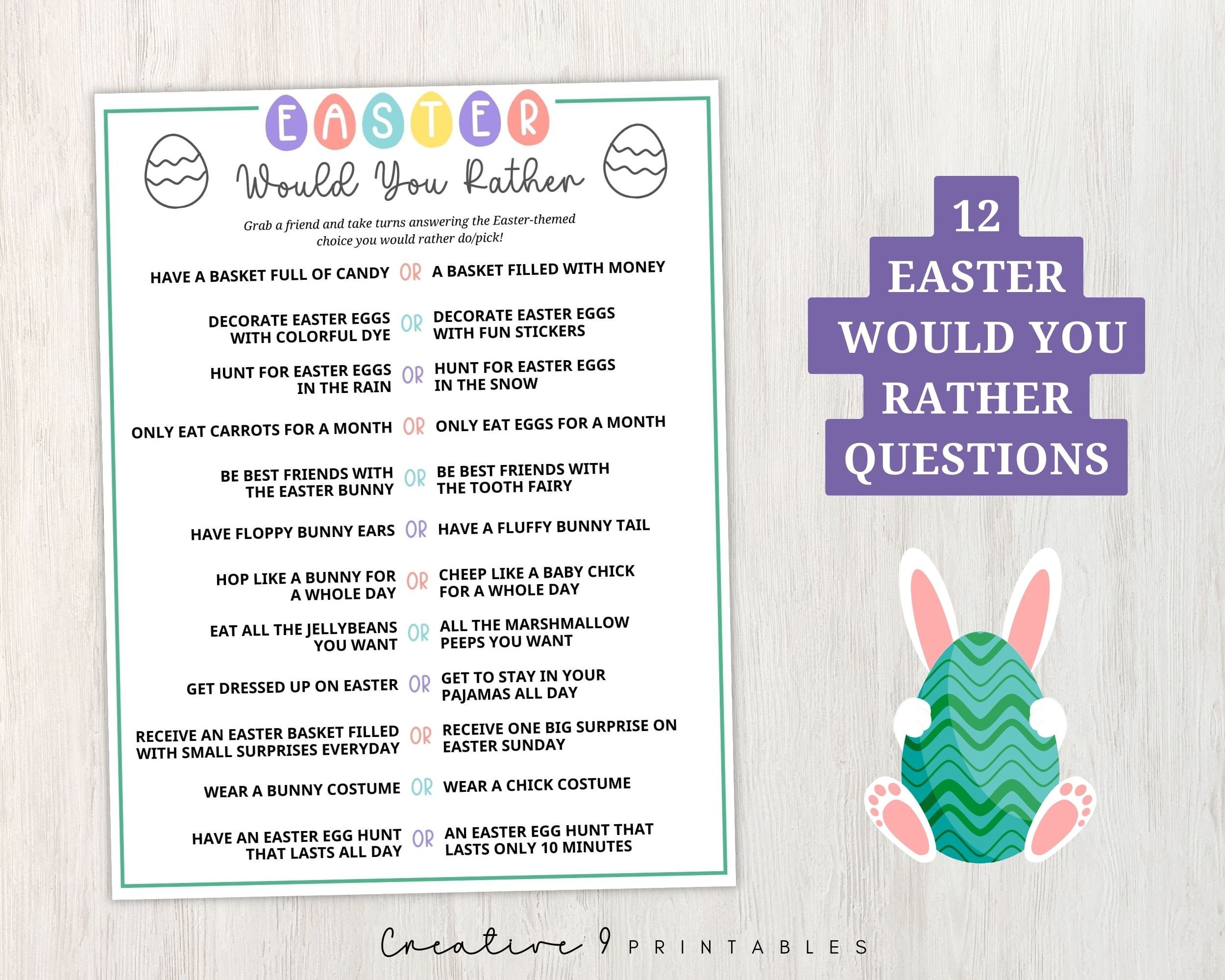 Easter Would You Rather Game for Kids, Printable This or That With ...