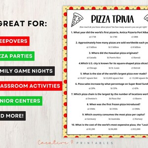 Pizza Trivia Printable Game for Kids and Adults, 10 Pizza Questions ...