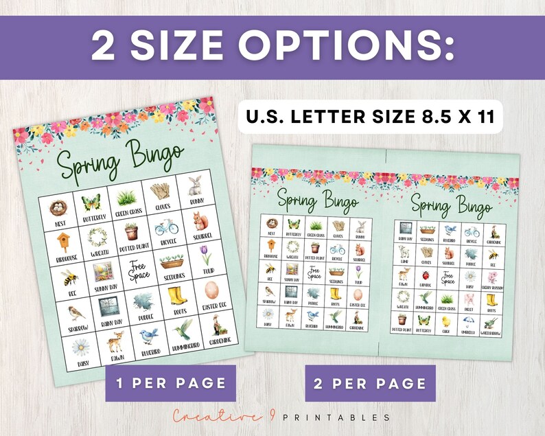Spring Bingo Game Boards for Kids and Adults, 30 Printable Spring Theme ...