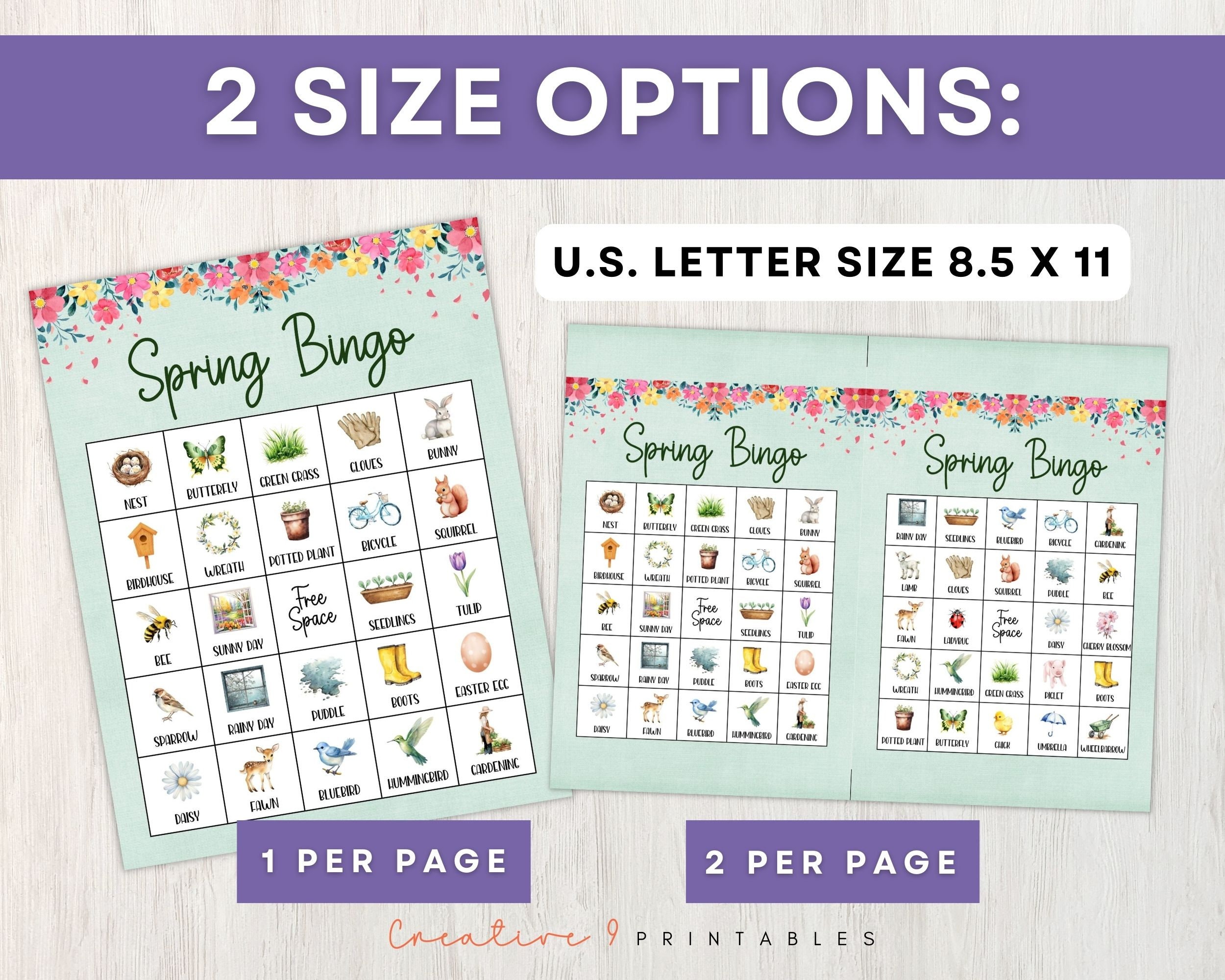 Spring Bingo Game Boards for Kids and Adults, 30 Printable Spring ...