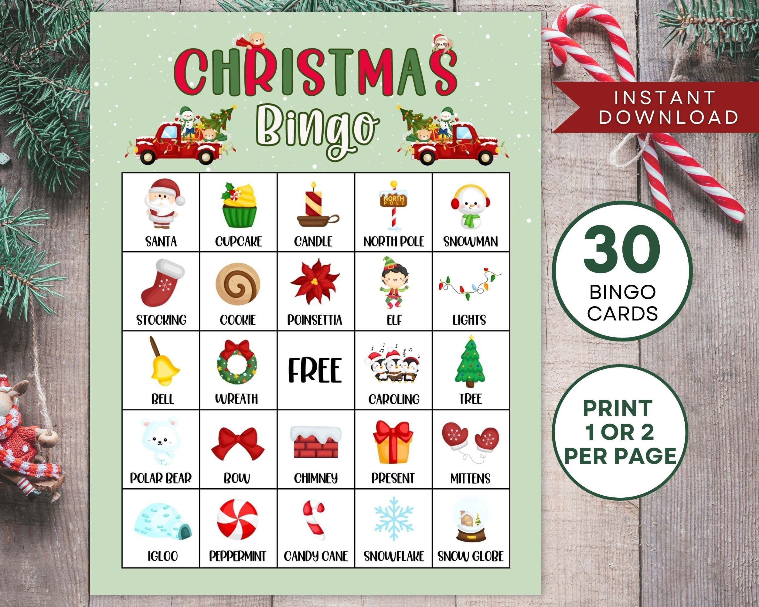 Printable Christmas Bingo Game for Kids and Adults 30 Printable Cards ...