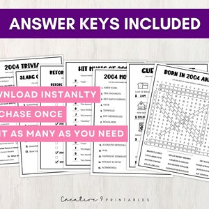 2004 Trivia Bundle for Adults and Kids, 7 Fun Printable 21st Party ...
