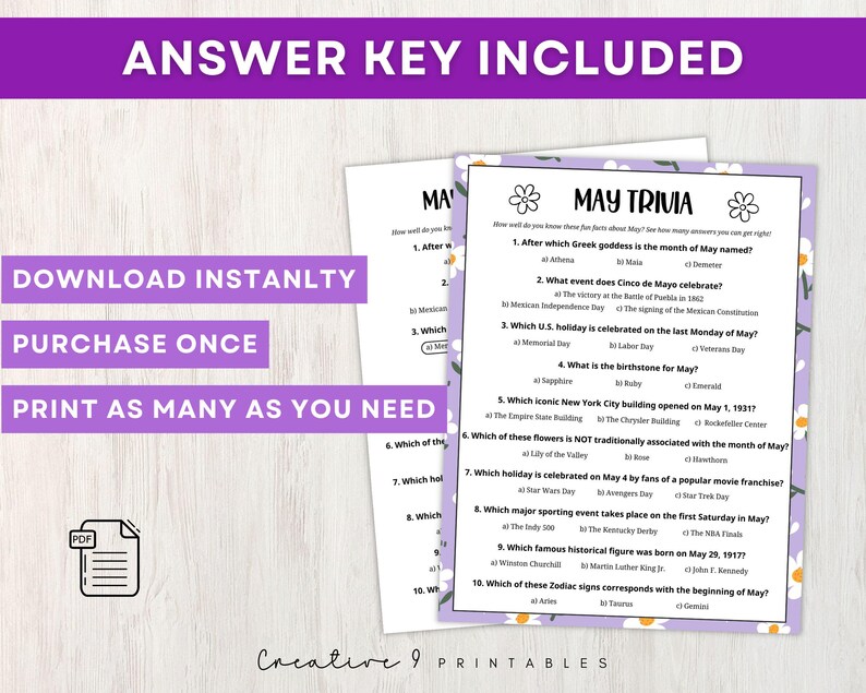 May Trivia Printable Game for Kids and Adults, 10 Fun Facts Quiz ...