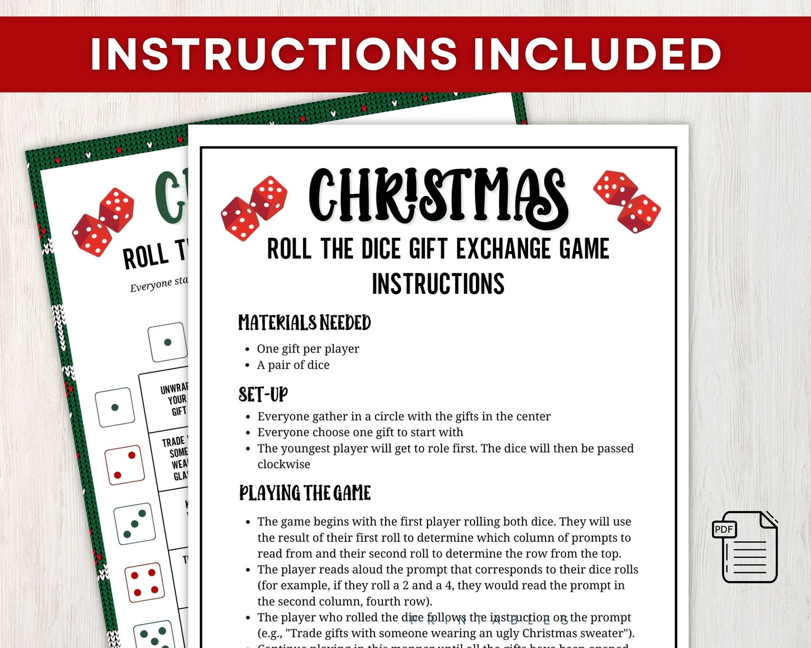 Printable Christmas Gift Exchange Dice Game for Adults, Fun Group Roll ...
