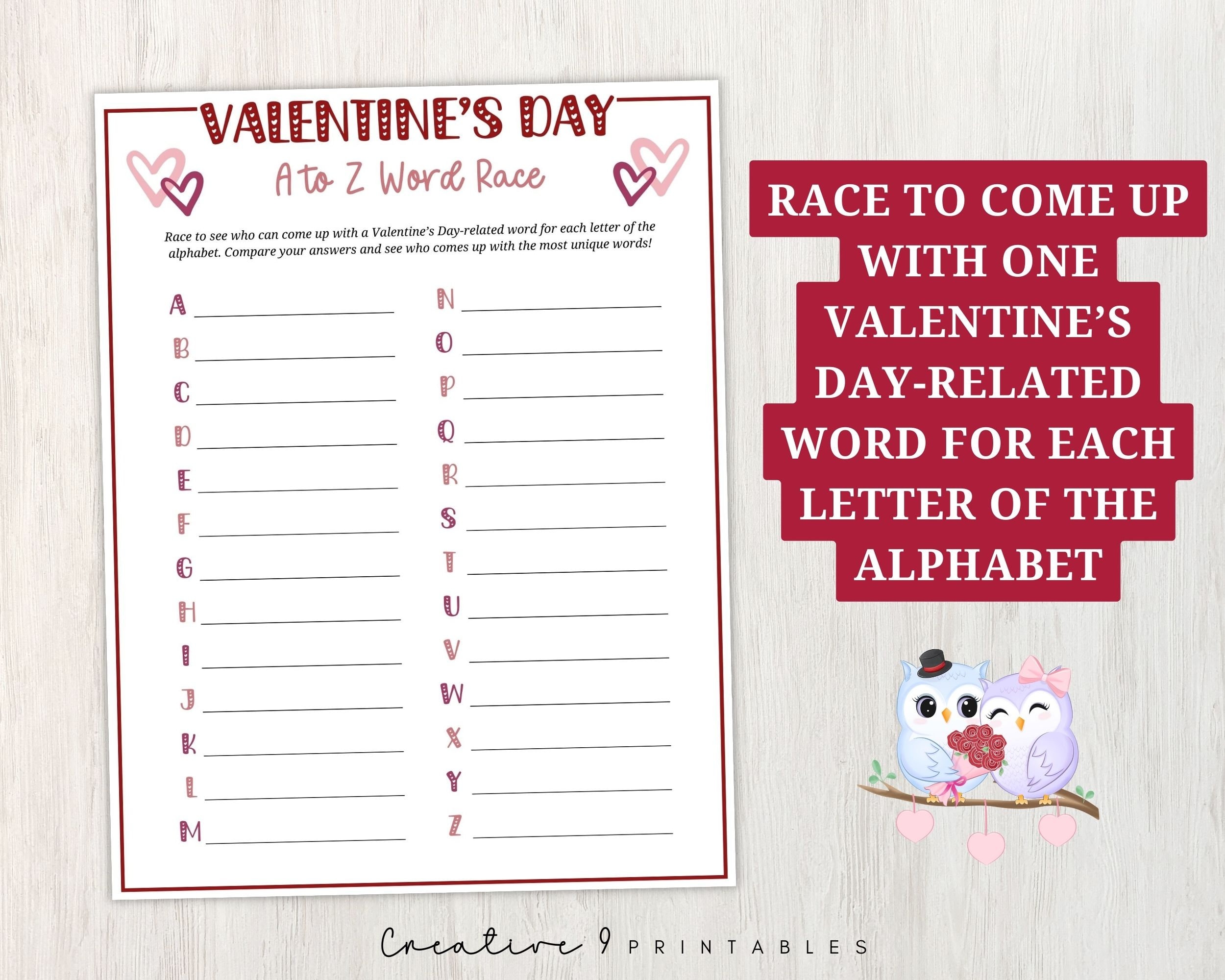Printable Valentine's Day A to Z Game for Kids and Adults, Valentine A ...