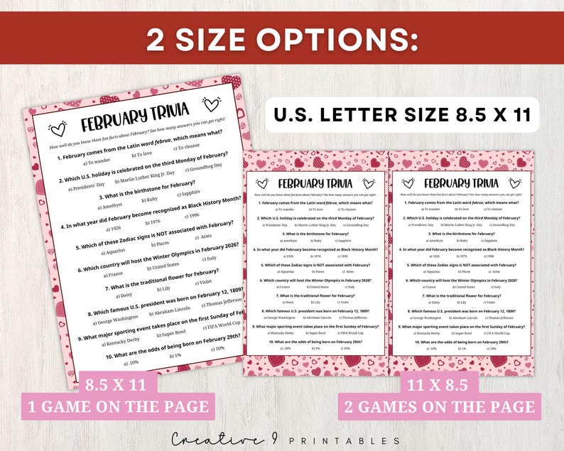 February Trivia Printable Game for Kids and Adults, 10 Fun Facts Quiz ...