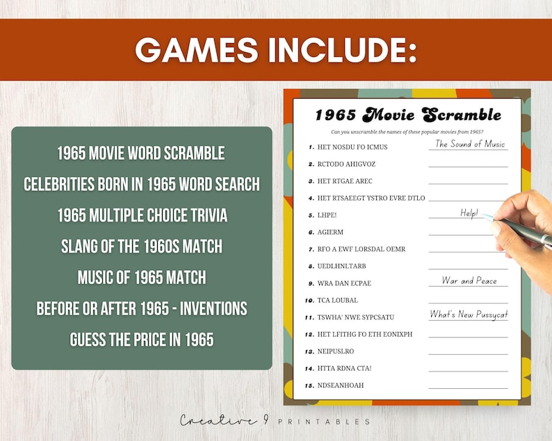 1965 Trivia Game Bundle for Adults, 60th Birthday Party Games, Born in ...