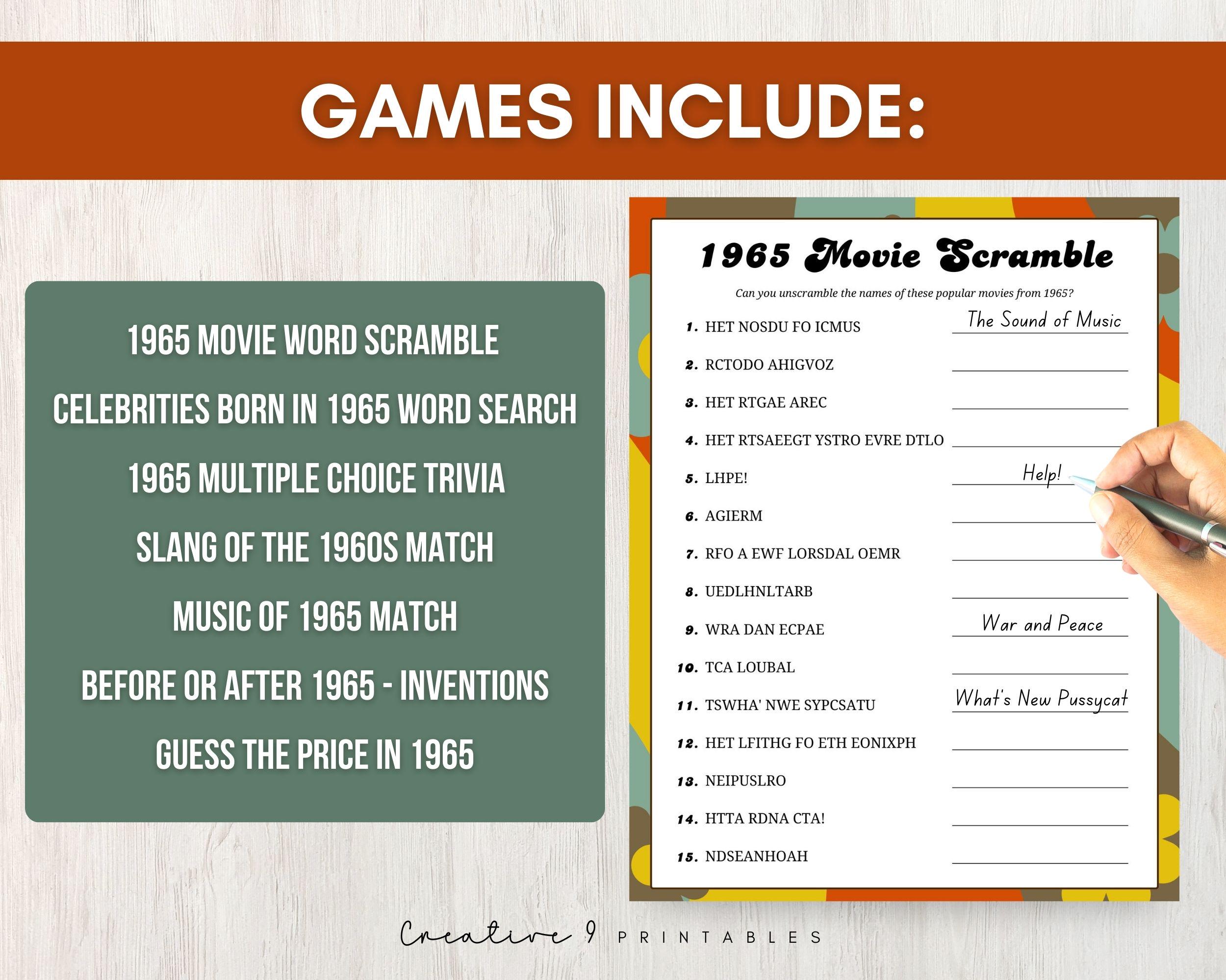 1965 Trivia Game Bundle for Adults, 61st Birthday or Anniversary Ideas ...