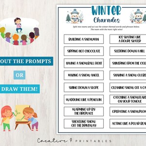 Printable Winter Charades Game for Kids, 30 Prompts With Winter Action ...