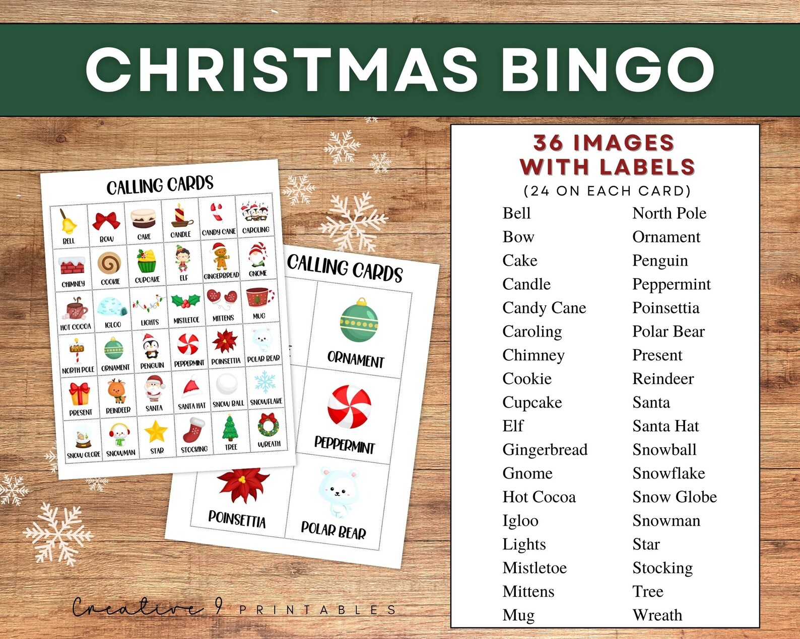 Printable Christmas Bingo Game for Kids and Adults, 50 Printable ...