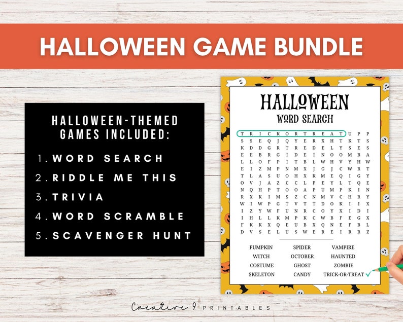 Printable Halloween Party Games Bundle for Kids and Adults, 5 Halloween ...