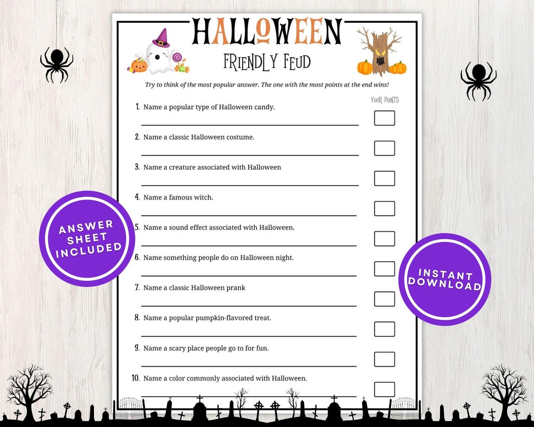 Halloween Friendly Feud Game for Adults and Kids, Fun Printable ...