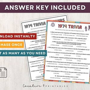 1974 Trivia With Answers, Printable 50th Birthday, Reunion, or ...