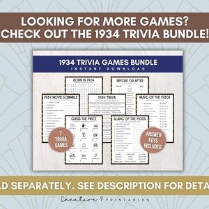 1934 Trivia With Answers, Printable 91st Birthday Game, 10 Fun Quiz ...