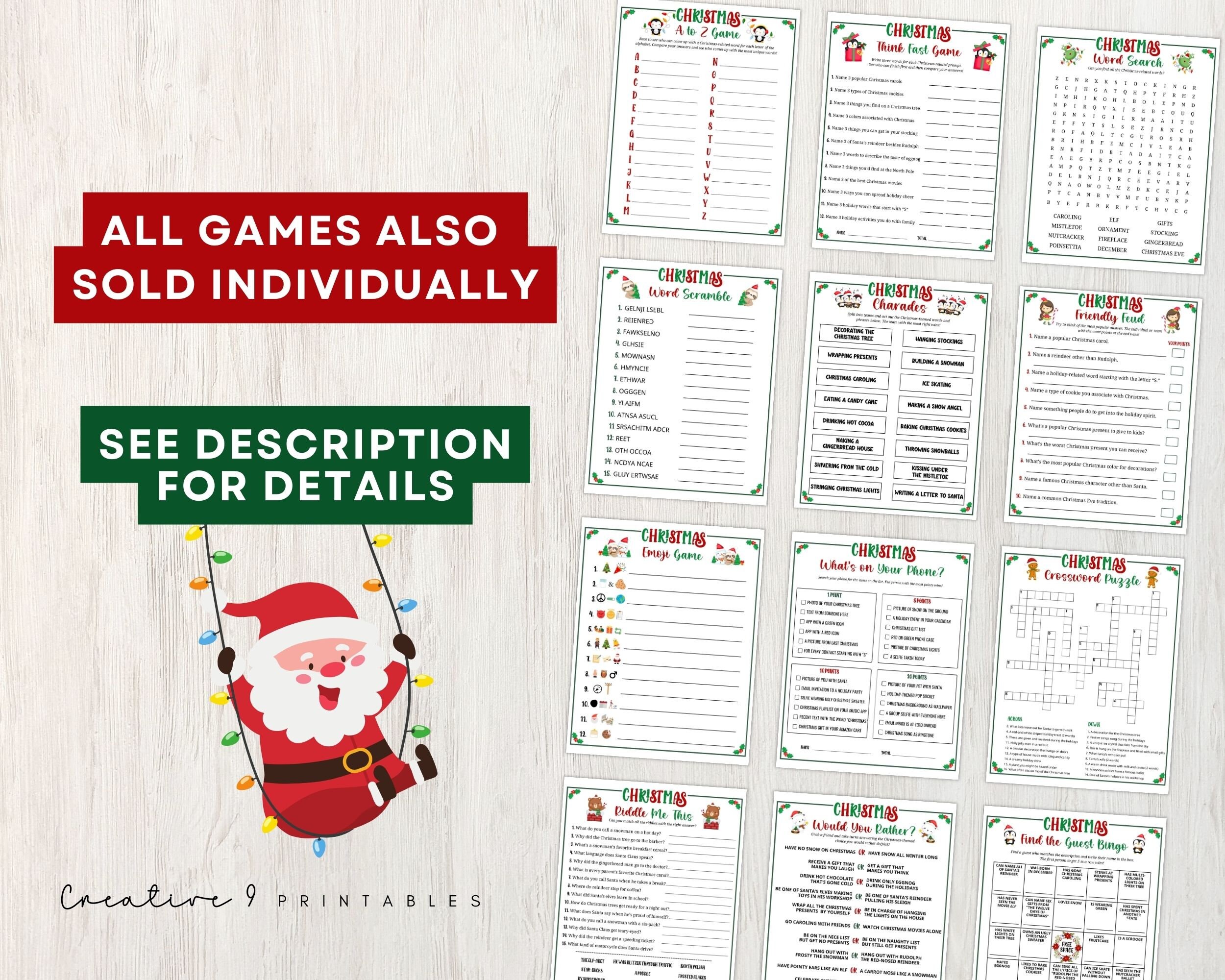 Printable Christmas Game Bundle for Families, 15 Fun Christmas Games ...