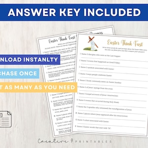Christian Easter Think Fast Printable Game, Think Quick Icebreaker ...