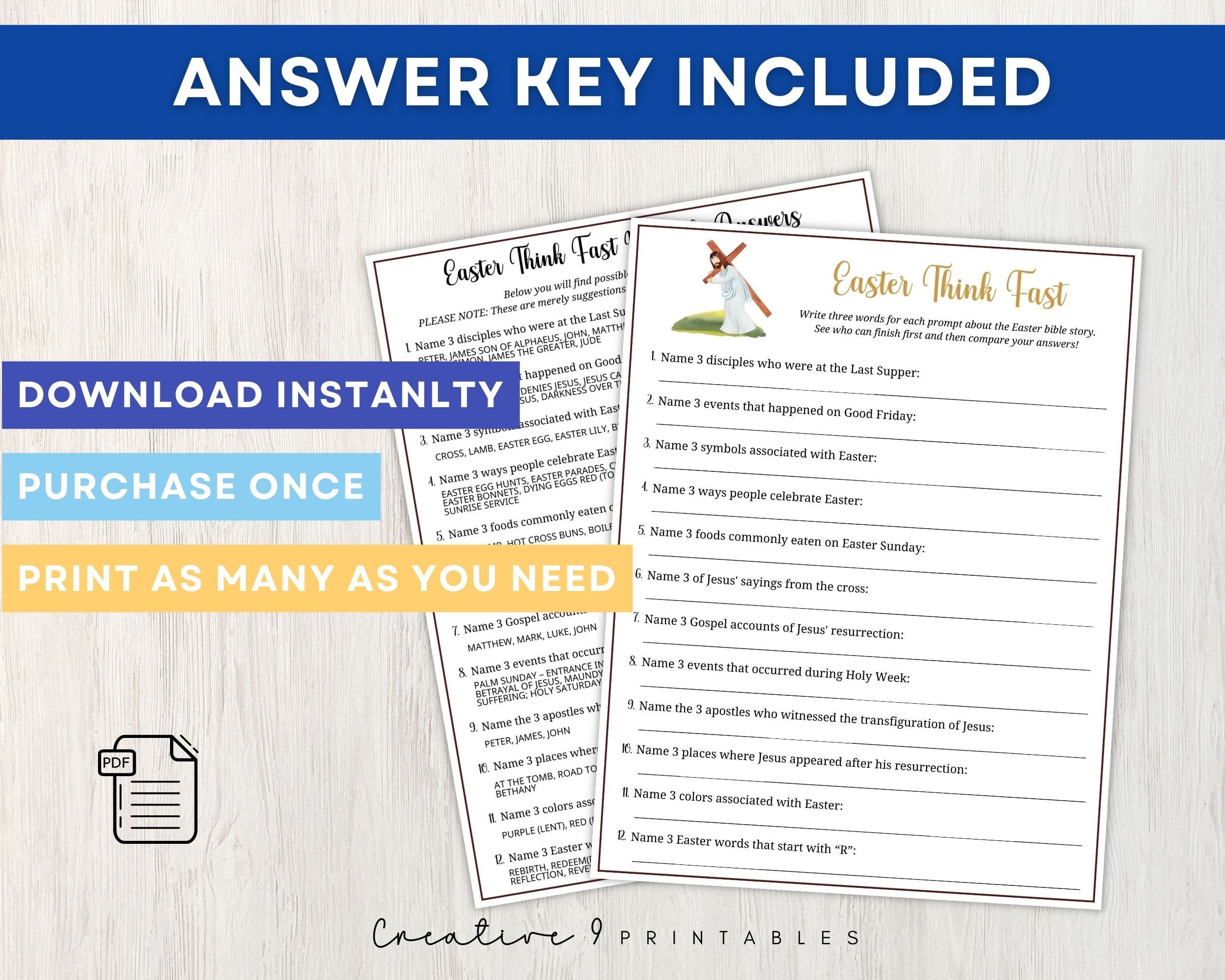 Christian Easter Think Fast Printable Game, Think Quick Icebreaker ...